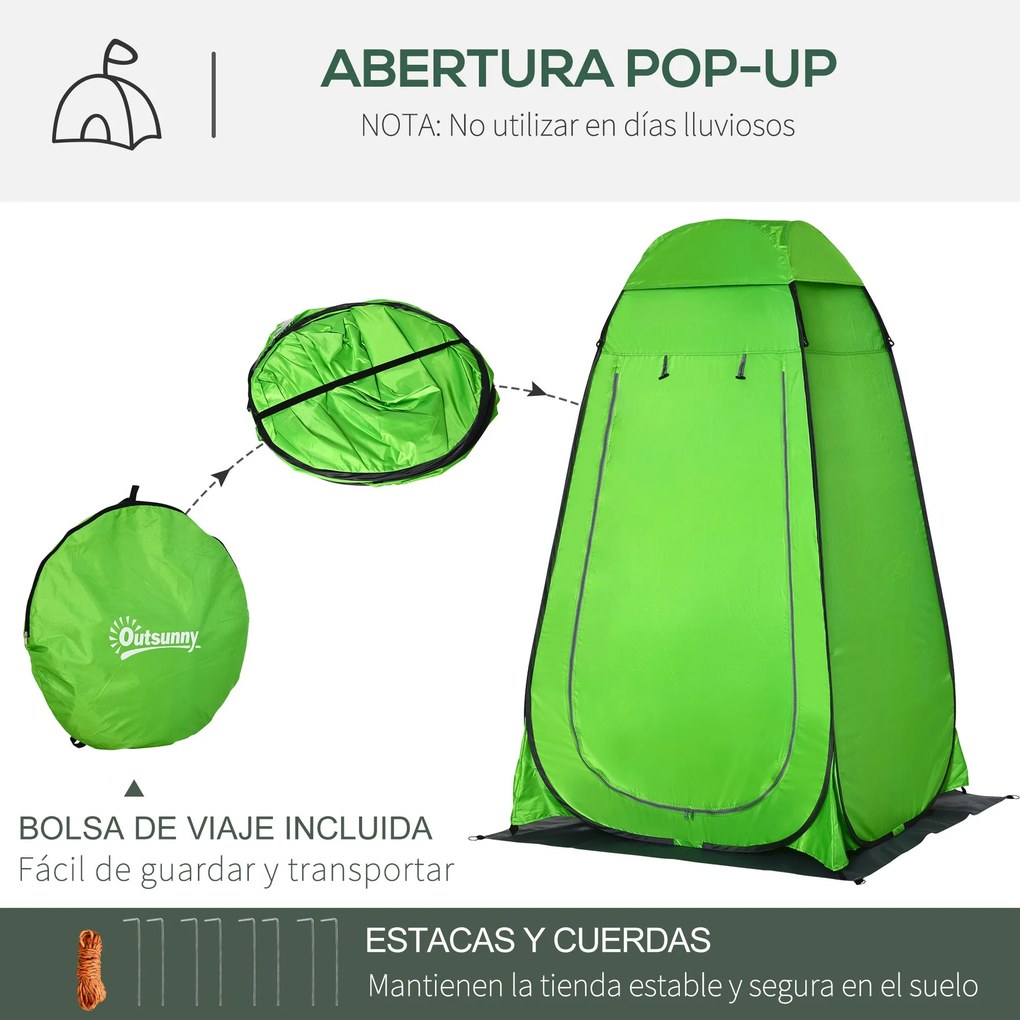 Outsunny Instantní Pop-Up Sprchový Stan pro Soukromí – Přenosný Stan s 1 Kapsou na Háčku a UV 20+ pro Koupelnu, Šatnu a Toaletu 126x124x189 cm Zelený