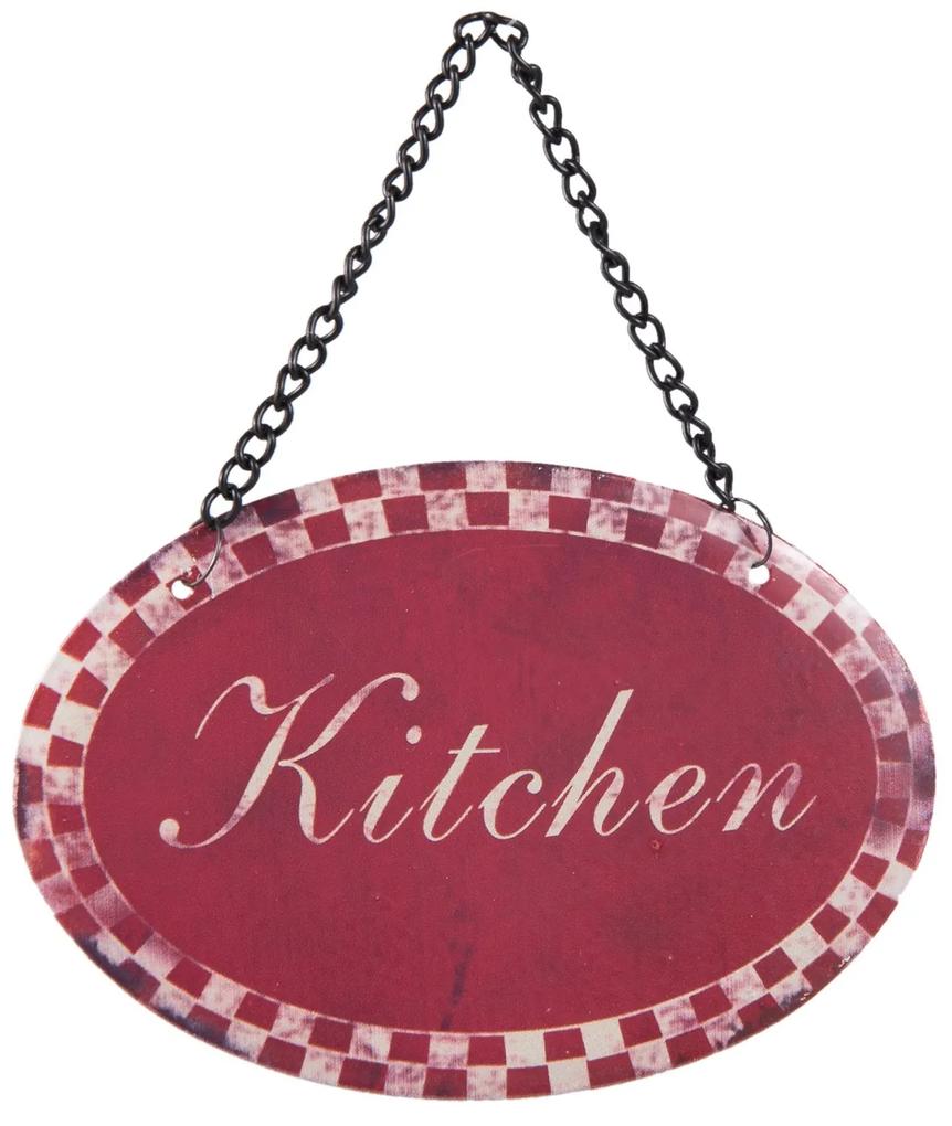 Červená závěsná cedulka Kitchen - 12*8 cm