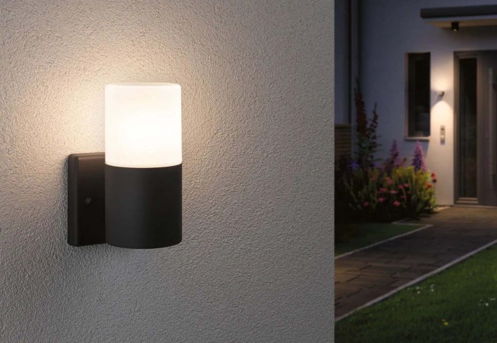 P 94649 Venkovní nástěnné svítidlo Tubs IP44 kruhové 105x123mm max. 15W 230V šedá mat kov/umělá hmota - PAULMANN