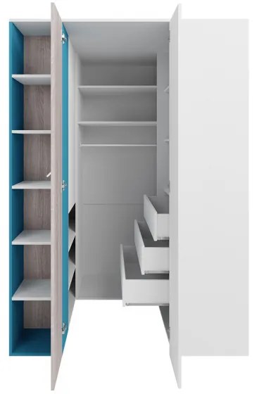 Nábytek do studentského pokoje Legimi II, Osvětlení: bez osvětlení, Barva: bílý / dub + modrý