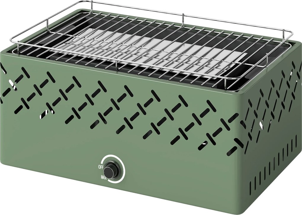 Outsunny gril na dřevěné uhlí 45,5x29x21 cm s integrovaným ventilátorem, nastavitelnou teplotou a miskou na uhlí, světle zelený