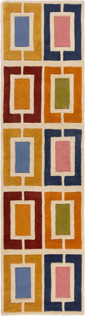 Flair Rugs, Ručně všívaný běhoun Illusion Retro Blocks Multi, 60x230, vícebarevná, dětský pokoj