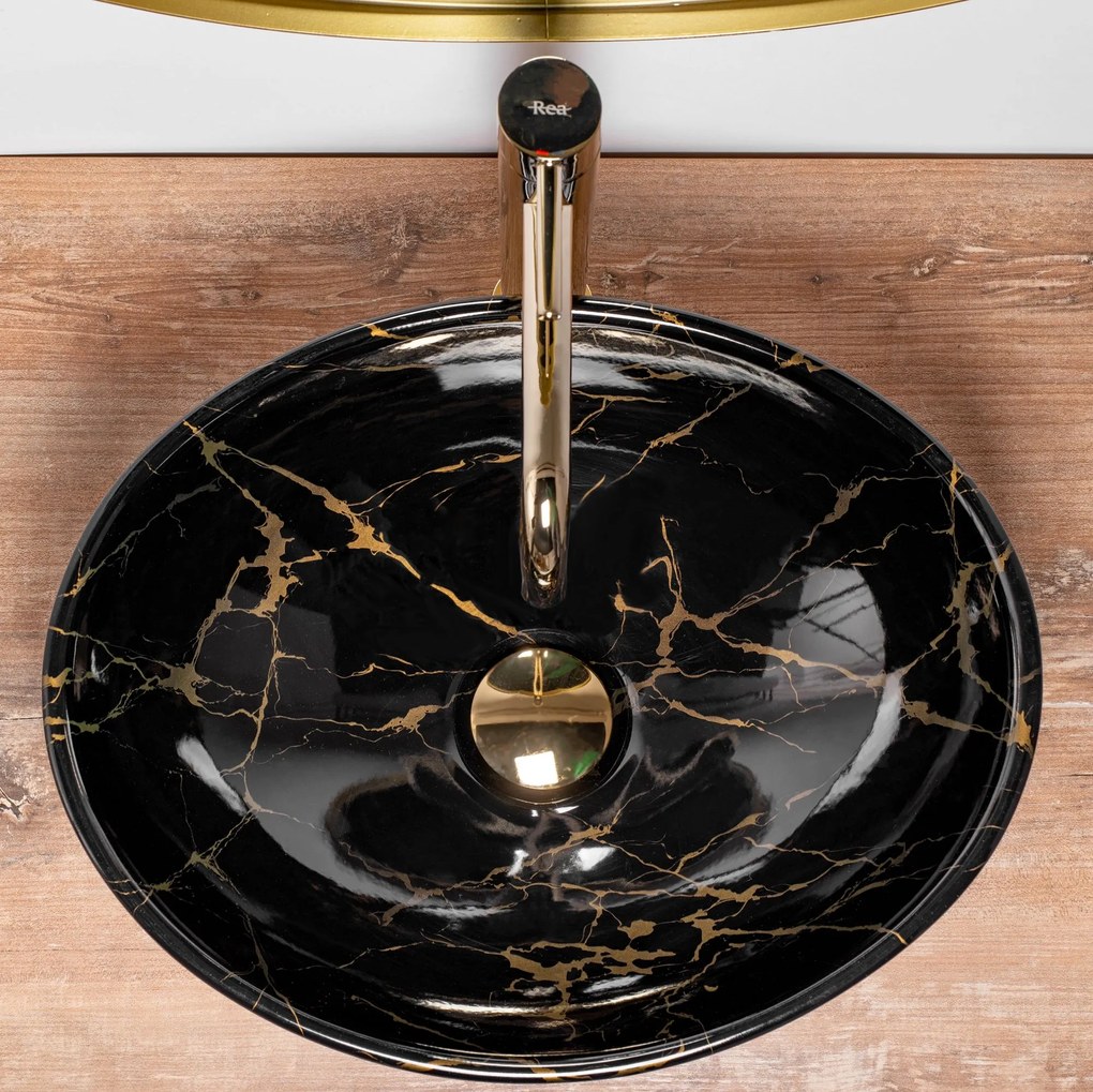 Rea Sofia Marble umyvadlo, 41 x 35 cm, černá-vzor, REA-U5611