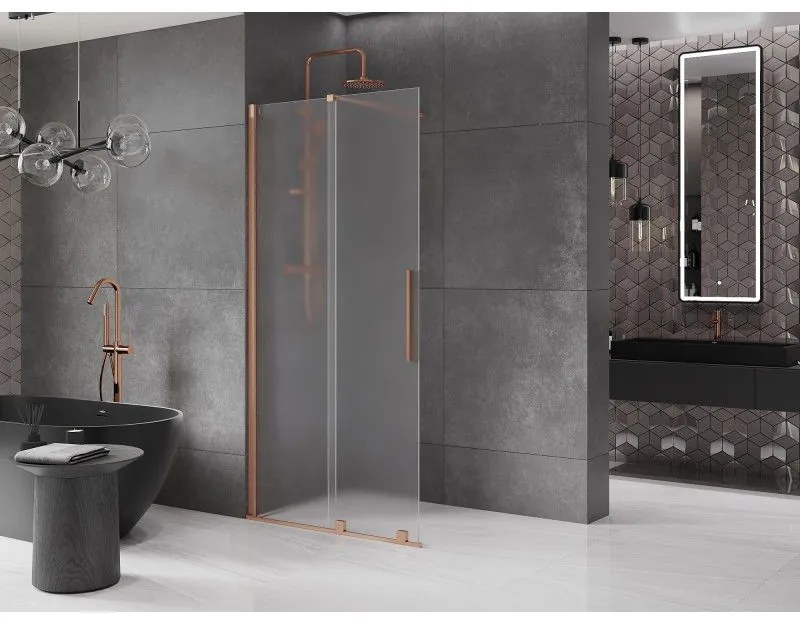 Mexen Velar, sprchová zástěna s posuvnými dveřmi Walk-in 70 x 200 cm, 8mm sklo námraza, měděná matná, 871-070-000-33-65