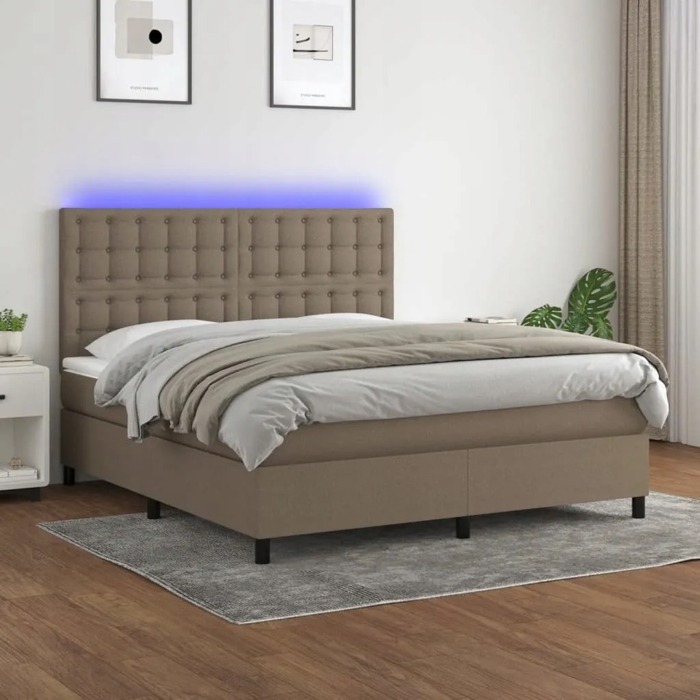 Fionshop 264253513 Box spring postel s matrací a Led taupe 180x200 cm tex