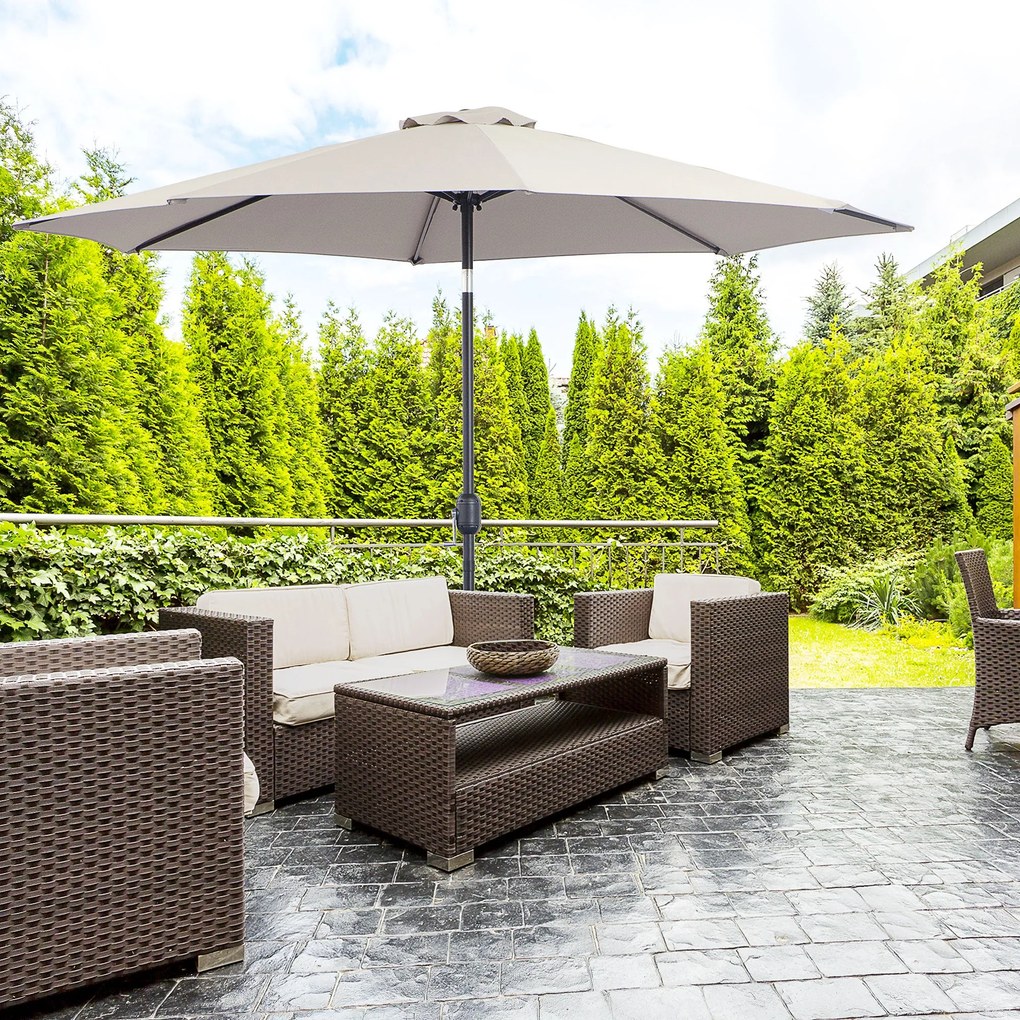 Zahradní slunečník Outsunny Ø295x250 cm s kličkou – venkovní parasol s naklápěcím mechanismem a odnímatelným kovovým sloupem pro terasu, bazén, balko…