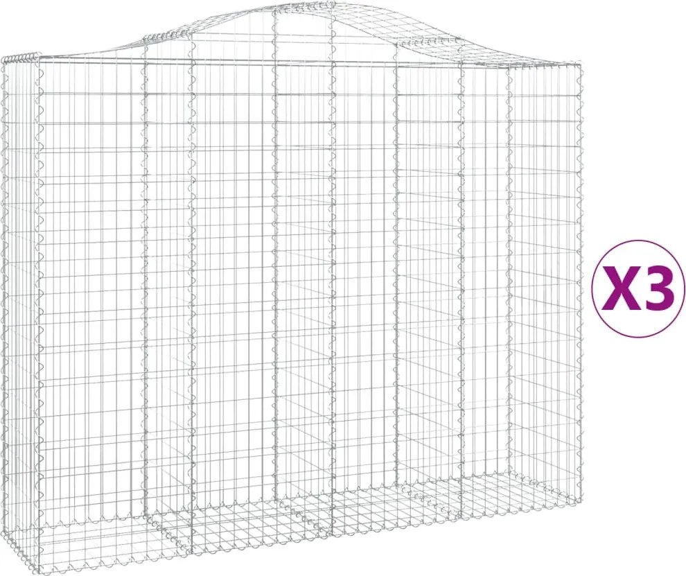 Klenuté gabionové koše 3 ks 200x50x160/180cm pozinkované železo 3145704