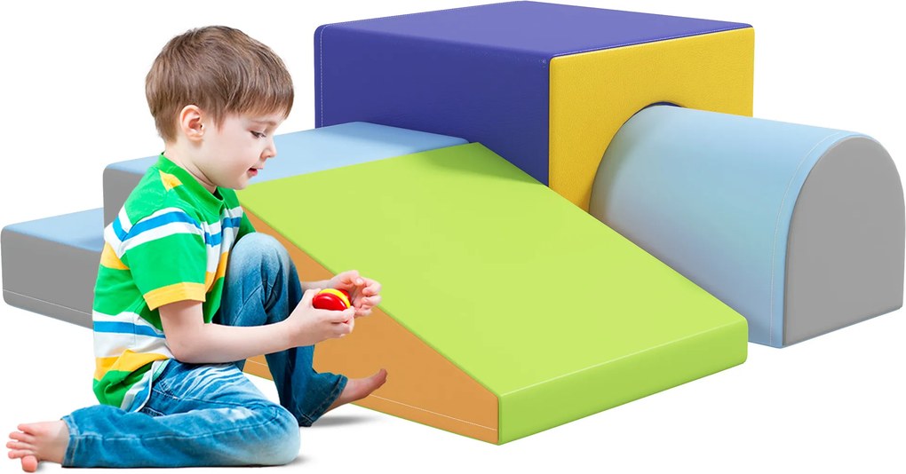 HOMCOM 4 ks. Měkké pěnové bloky pro děti - Lezecké a stavební bloky, Velké stavební bloky pro miminka a batolata, Modré