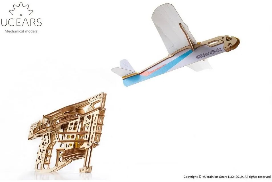 Ugears 3D dřevěné mechanické puzzle Vystřelovací letadlo