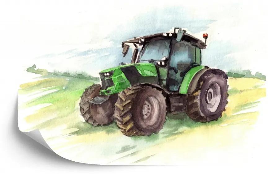 Fototapeta Traktor Malovaný Akvarelem Omyvatelný vlies 152.5x104