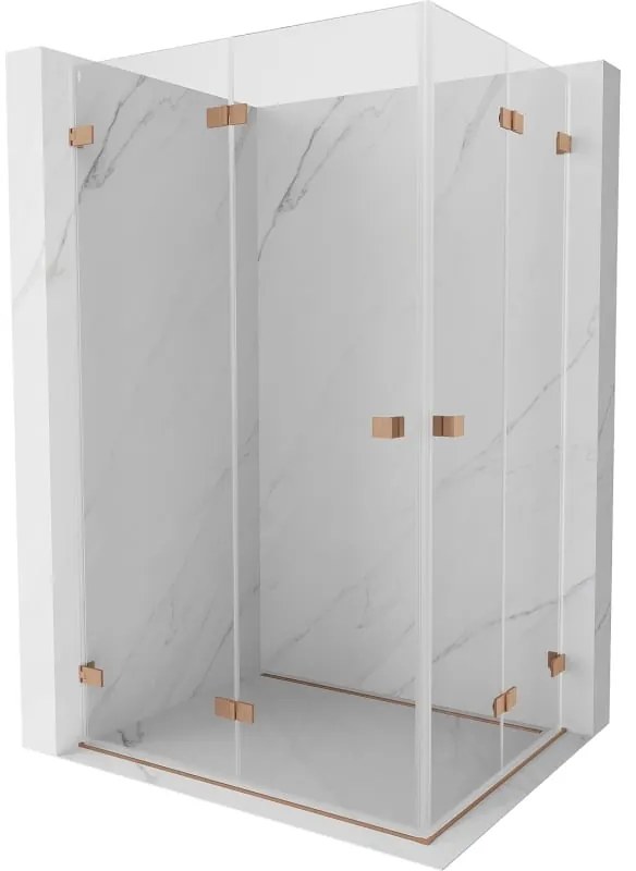 Mexen Lunar-F Duo, skládací sprchový kout 100 x 80 cm, 8mm čiré sklo, profil měděná matná, 836-100L-080P-65-00