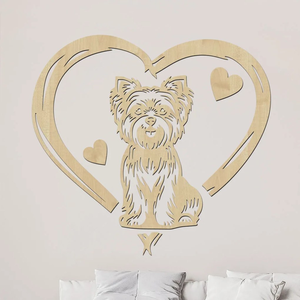 dřevo života Dřevěný obraz Jorkšíra v srdci Zvolte rozměr (cm): 80x73, Zvolte barvu dekoru: Třešeň