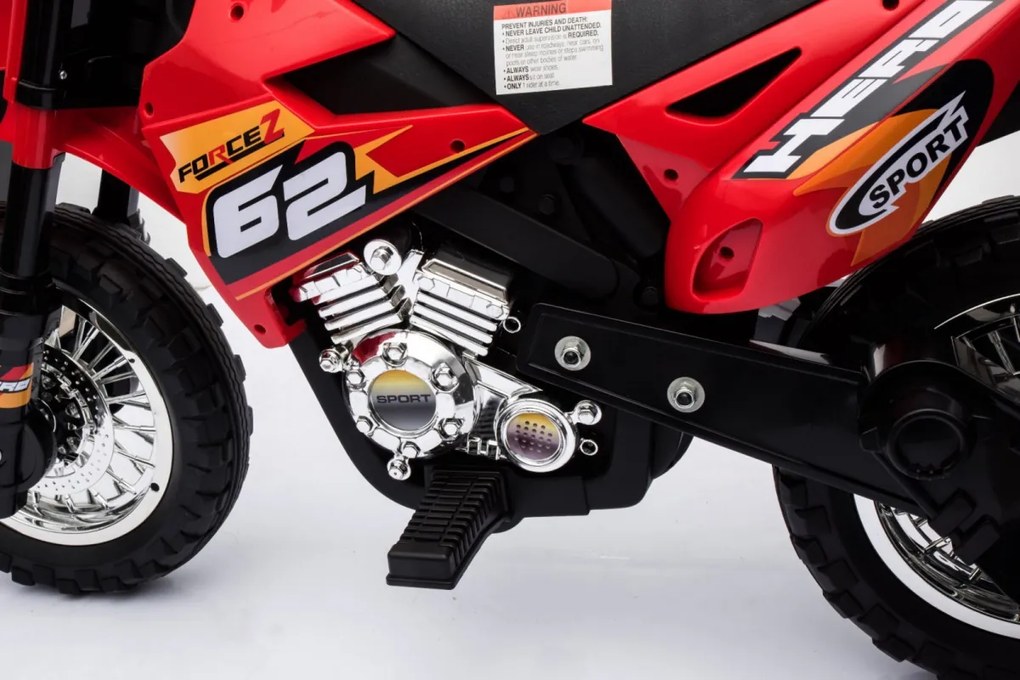 Ramiz Dětská motorka Cross na baterie červená + pomocná kolečka + LED zvuky