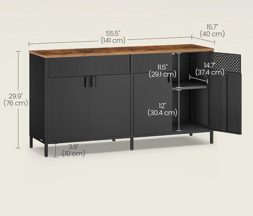 Komoda Vasagle Teduo 141 cm černá/hnědá