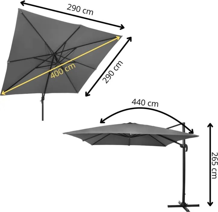 Zahradní slunečník 400 cm, grafitový SPRINGOS MALTA GU0050