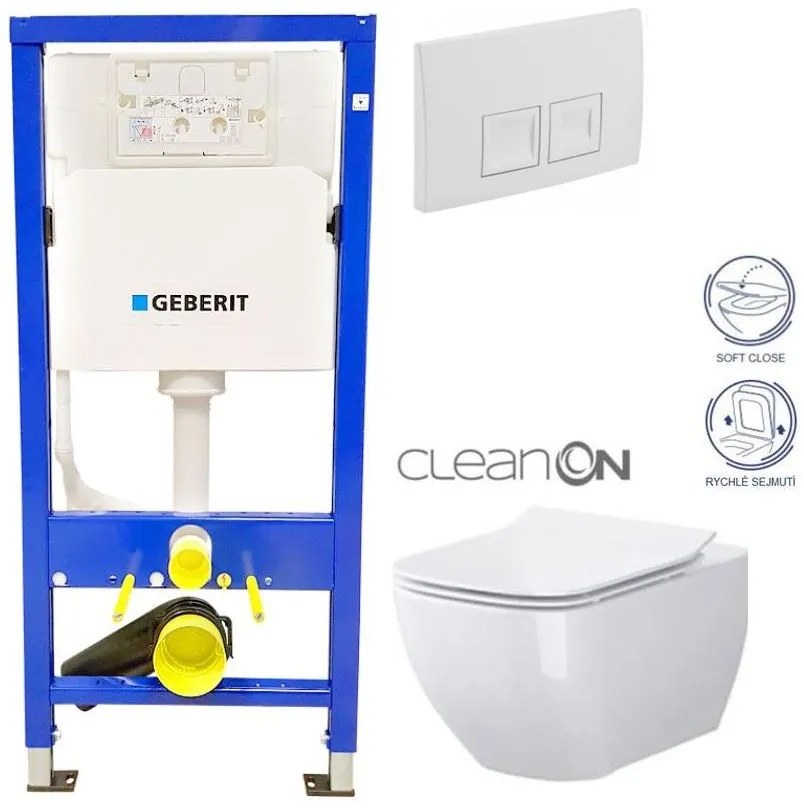 AKCE/SET/GEBERIT - SET Duofix Sada pro závěsné WC 458.103.00.1 + tlačítko DELTA50 bílé + WC OPOCZNO METROPOLITAN CLEANON + SEDÁTKO 458.103.00.1 50BI ME1