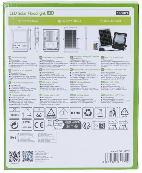 Aigostar - LED RGB Stmívatelný solární reflektor LED/50W/3,2V IP66 + DO