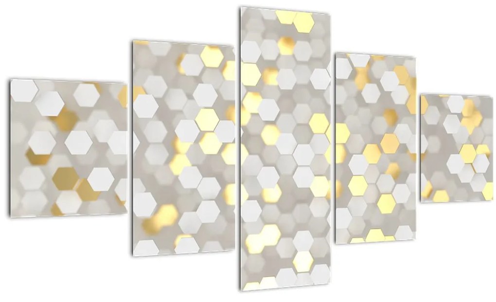 Obraz - Zlato-bílé hexagony (125x70 cm)
