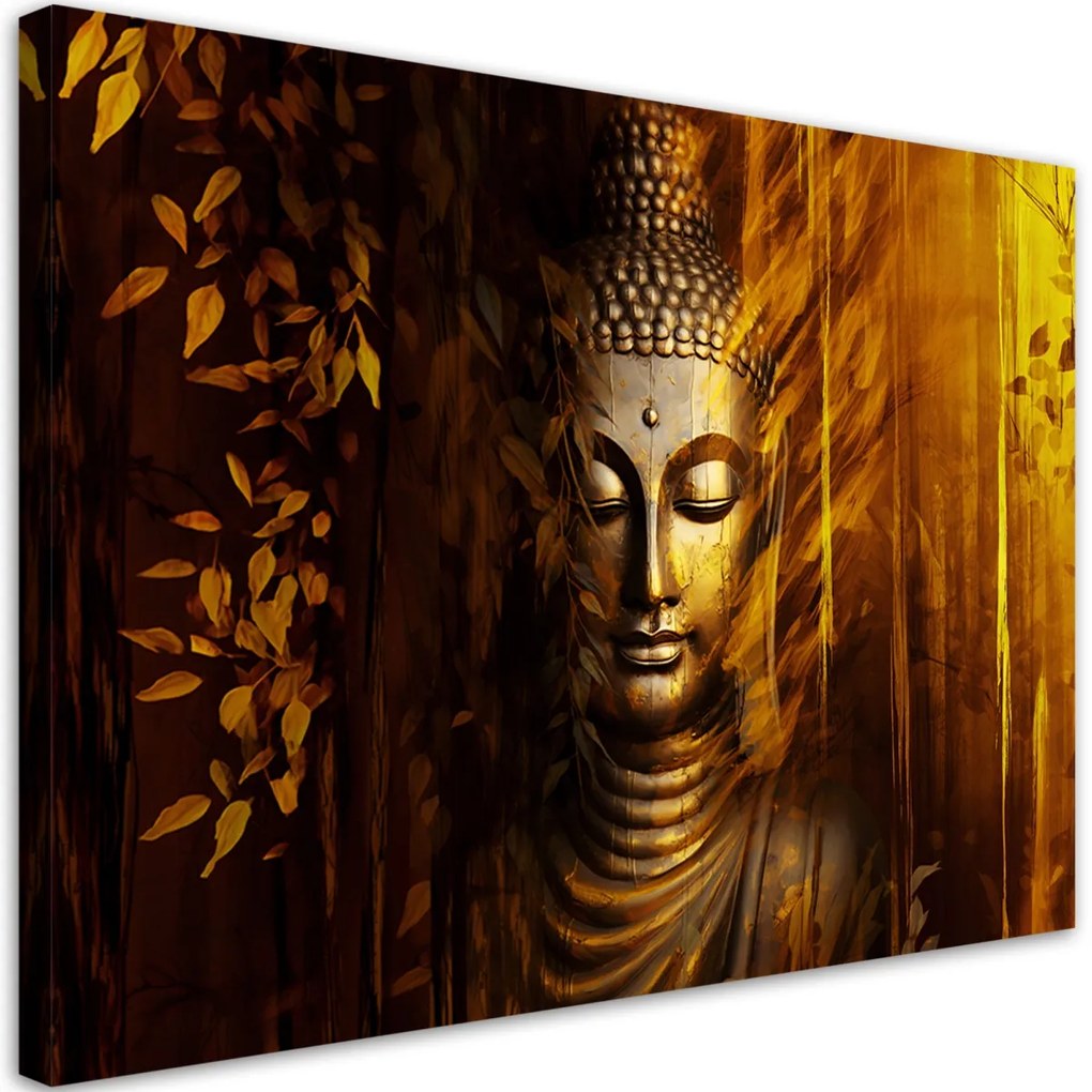 Obraz na plátně, zlatý buddha v podzimních barvách - 60x40 cm