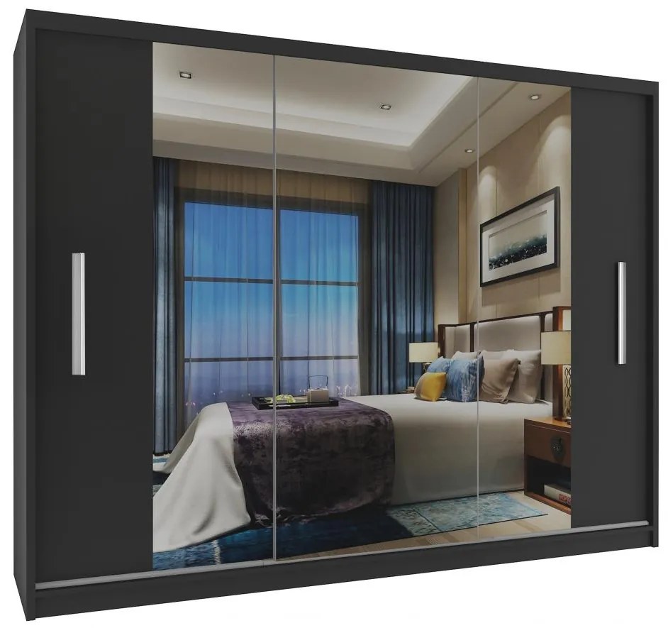 Šatní skříň se zrcadlem Mirror 235 cm - černá