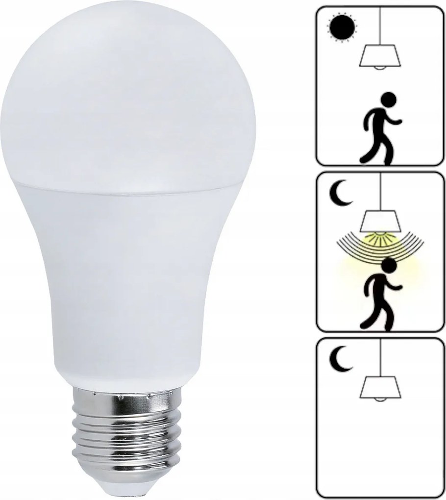 BERGE LED žárovka E27 - 11W - s mikrovlnným senzorem pohybu a soumraku - neutrální bílá