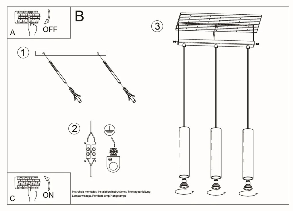 Sollux Lighting Závěsné svítidlo LAGOS 3L Černá