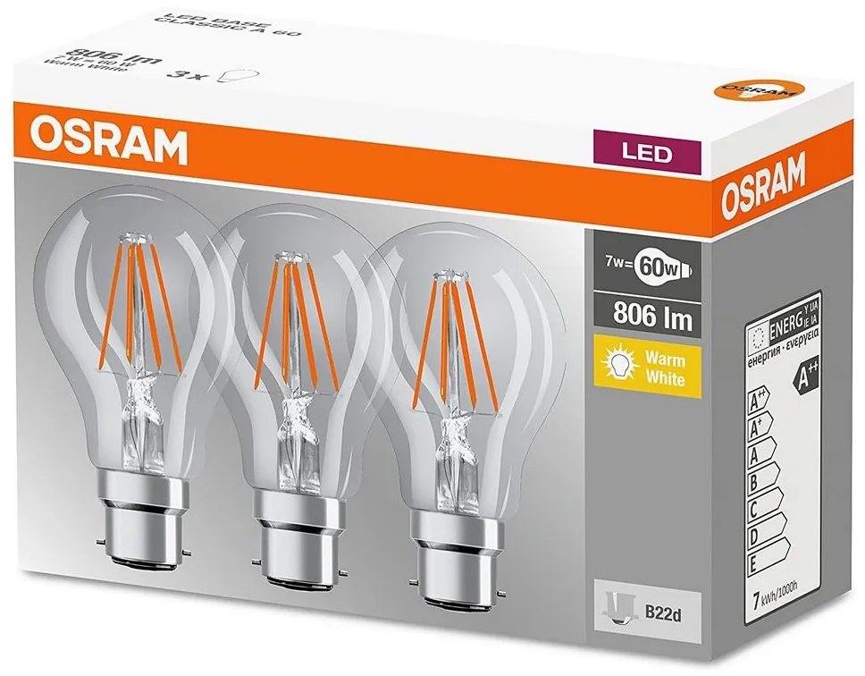 Osram SADA 3x LED Žárovka B22d/7W/230V 2700K - Osram P224591