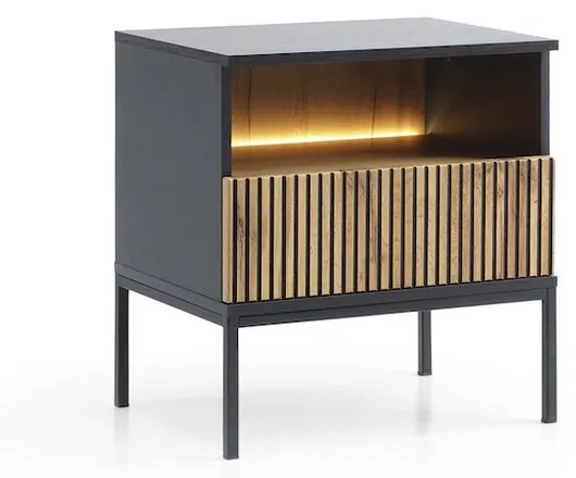 Moderní noční stolek SONNY 54 LED, černá / dub votan