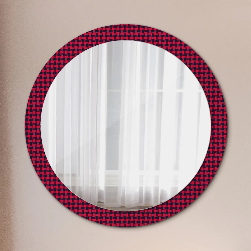 Kulaté dekorativní zrcadlo Červená mřížka fi 90 cm