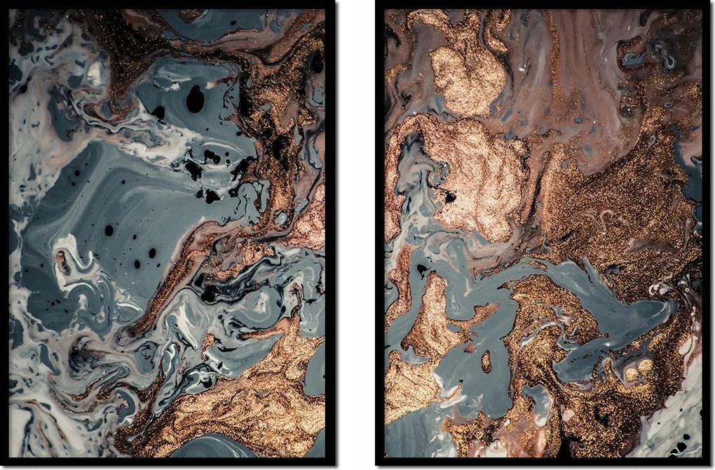 Obraz Plakáty V Rámu 53x73 cm Diptych Sada 2 obrazů Tmavý mramor P1944