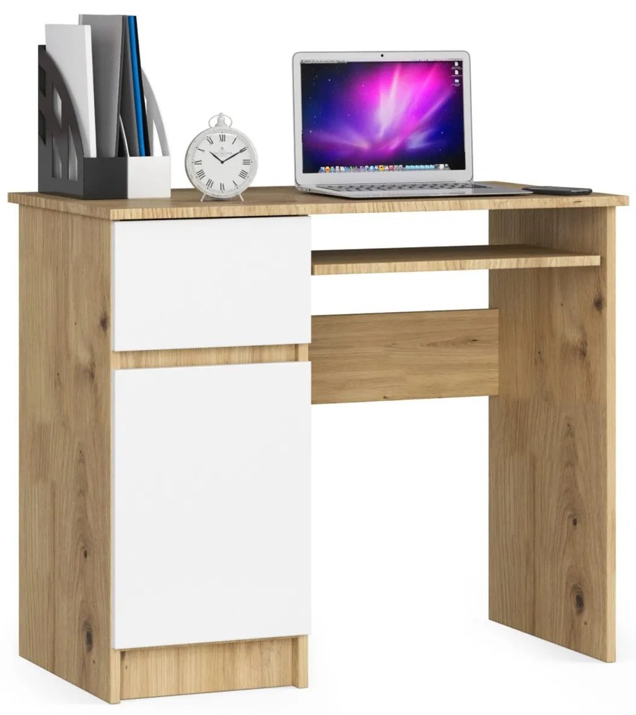 Psací stůl PIKSEL 90 cm dub artisan/bílý levý