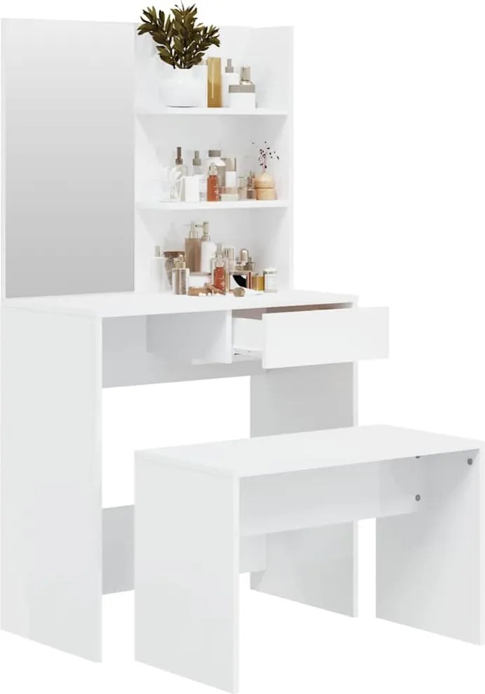 Toaletní stolek sada bílý s vysokým leskem 74,5 x 40 x 141 cm 3114143