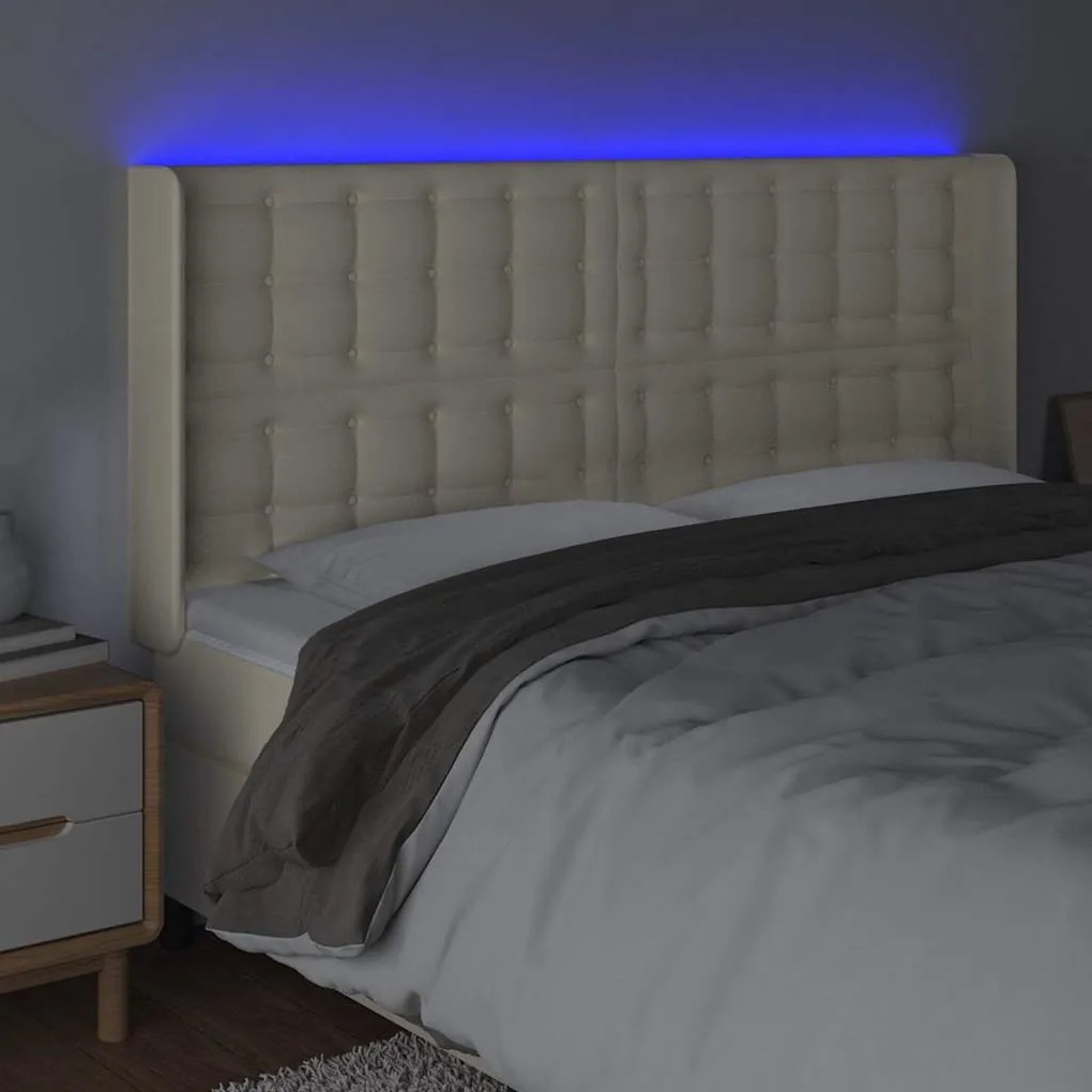 Čelo postele s LED krémové 203 x 16 x 118/128 cm umělá kůže 3124158