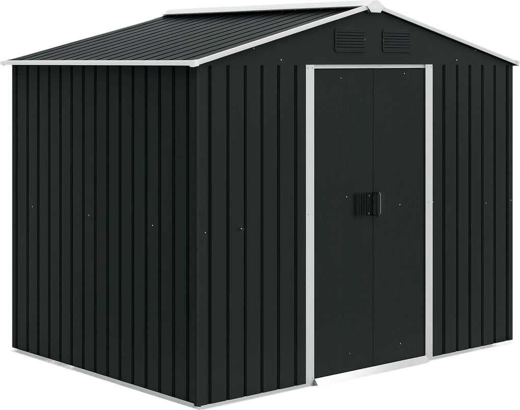 Outsunny Zahradní Kůlna 3,6m² 236x174x190 cm Šedá Zahradní Kůlna se 2 Posuvnými Dveřmi, Šikmou Střechou a 4 Okny pro Terasu | Aosom