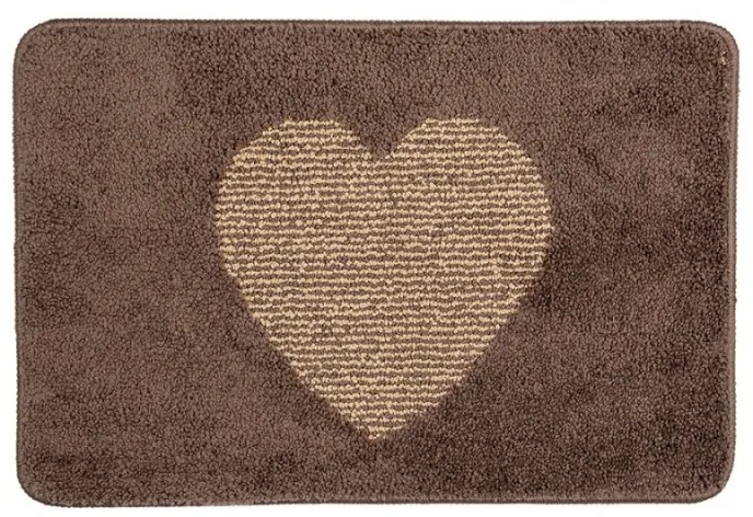Hnědá koupelnová předložka se srdcem M – 58x38x1 cm