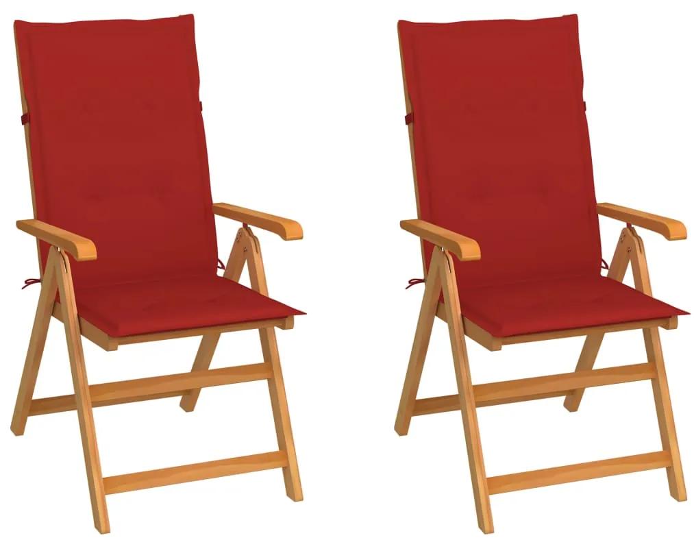 3062382 vidaXL Zahradní židle 2 ks s červenými poduškami masivní teak
