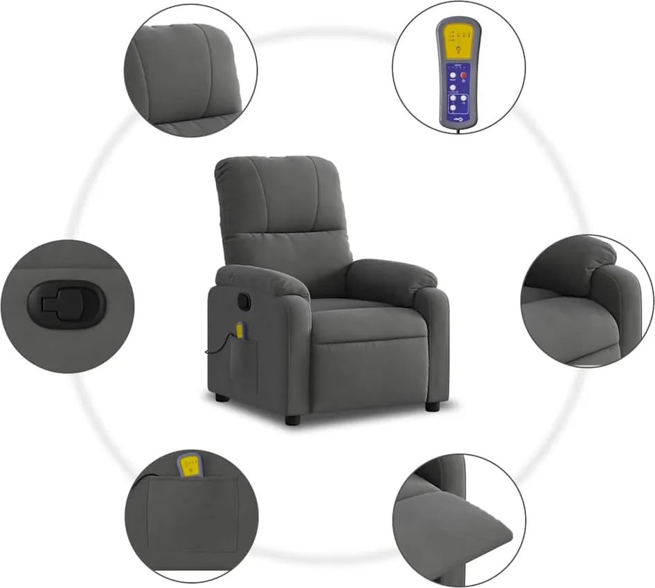 Masážní křeslo s polohovacím mechanismem, tmavě šedé, mikrovlákno 3206129