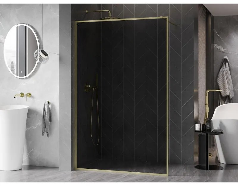 Mexen, Mexen Kioto-XF sprchová stěna s rámem 60 x 202 cm, grafit 10 mm, broušené zlato - 800-060-104-55-40-X