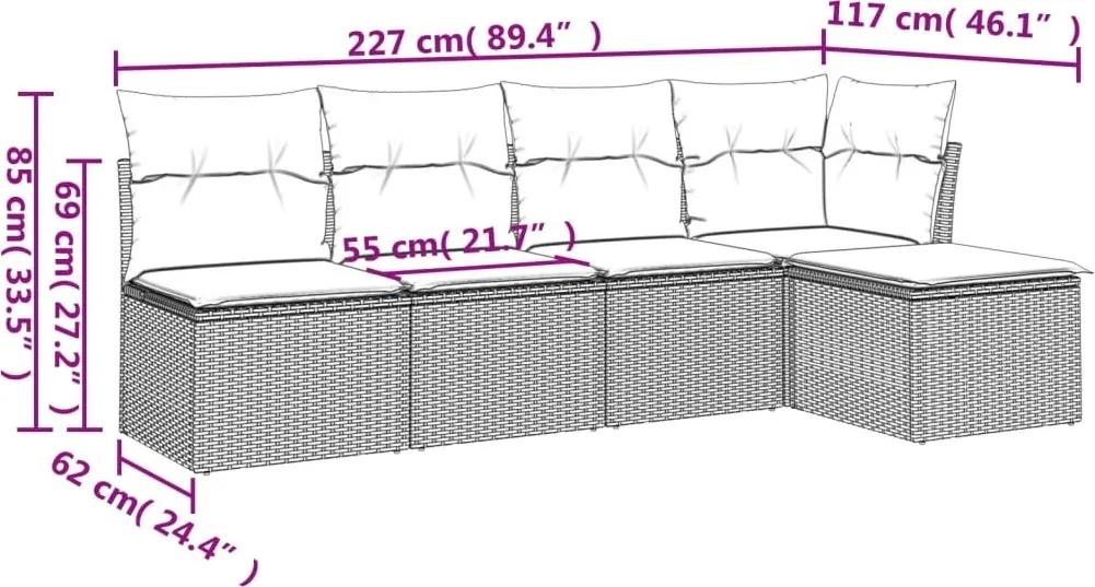 vidaXL 5dílná zahradní sedací souprava s poduškami polyratan [3217516] Barva: Černá
