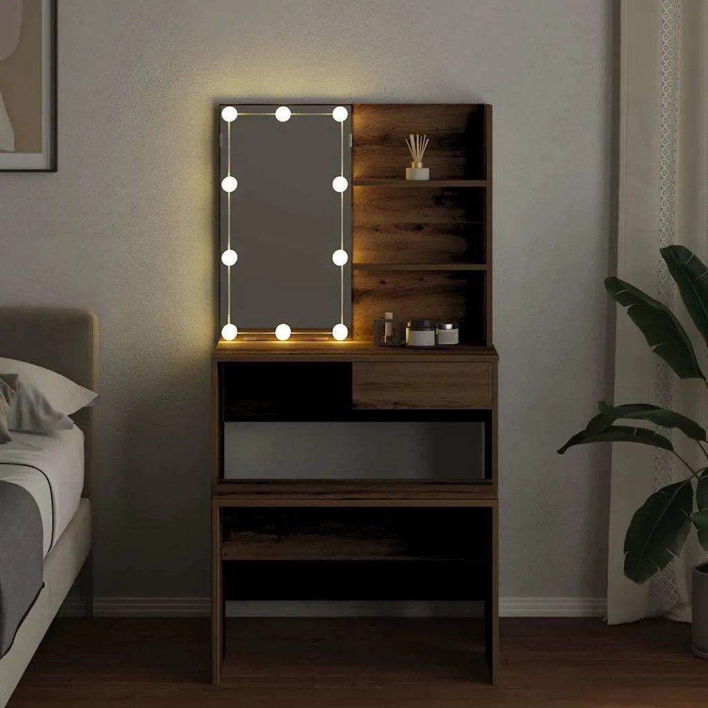 sada toaletního stolku s LED dub artisan kompozitní dřevo 3329184