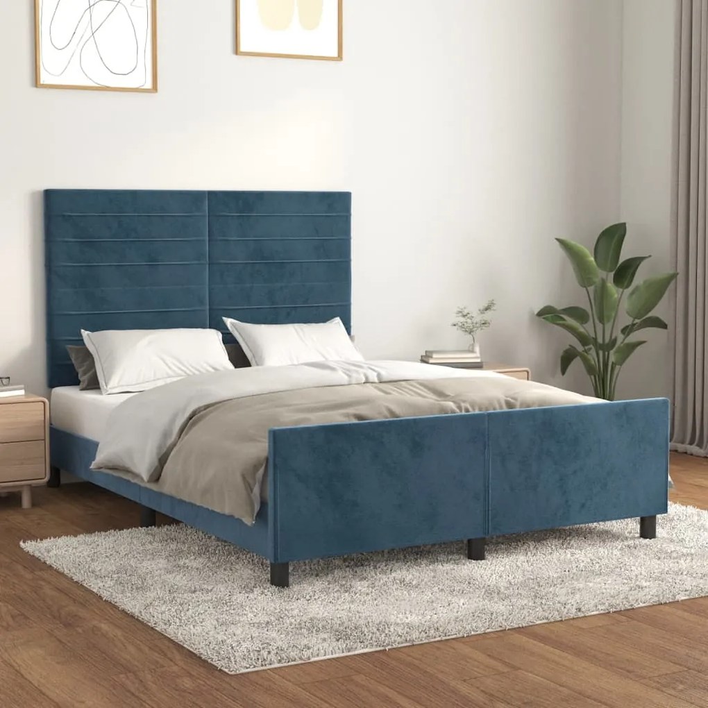 Rám postele bez matrace tmavě modrý 140x200 cm samet 3125822