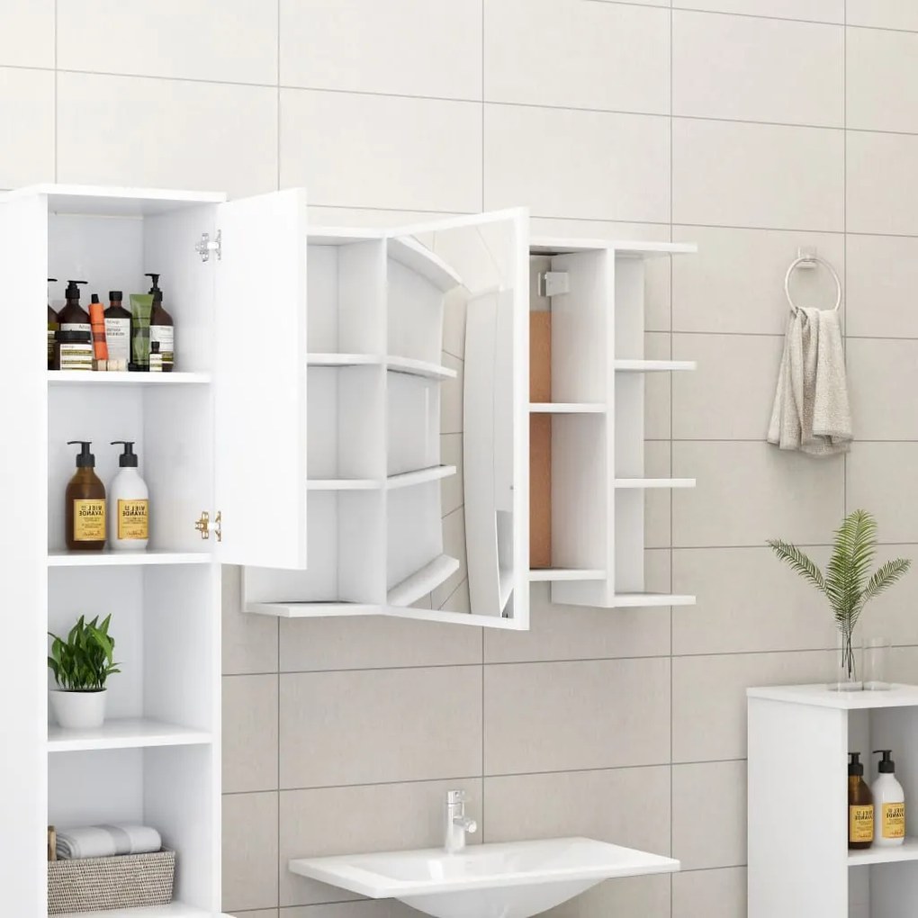 3dílný set koupelnového nábytku - se zrcadlovou skříňkou - dřevotříska | bílý