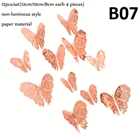 12 ks dekorativních lesklých motýlků na zeď Varianta: B07 růžová