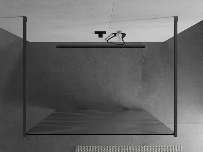 Mexen Kioto, sprchová zástěna Walk-In 140 x 200 cm, 8mm čiré sklo bílý vzor, grafitový profil, 800-140-002-95-97