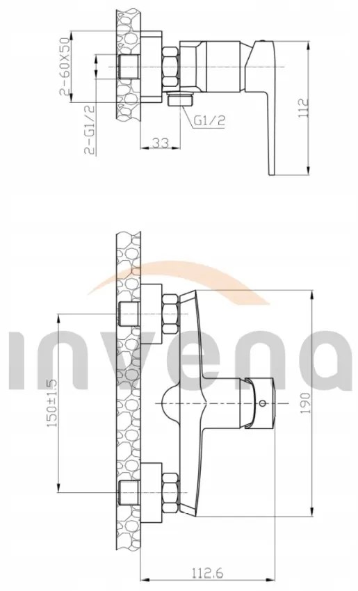 Invena Fira, nástěnná sprchová baterie, černá matná, INV-BN-71-004-V
