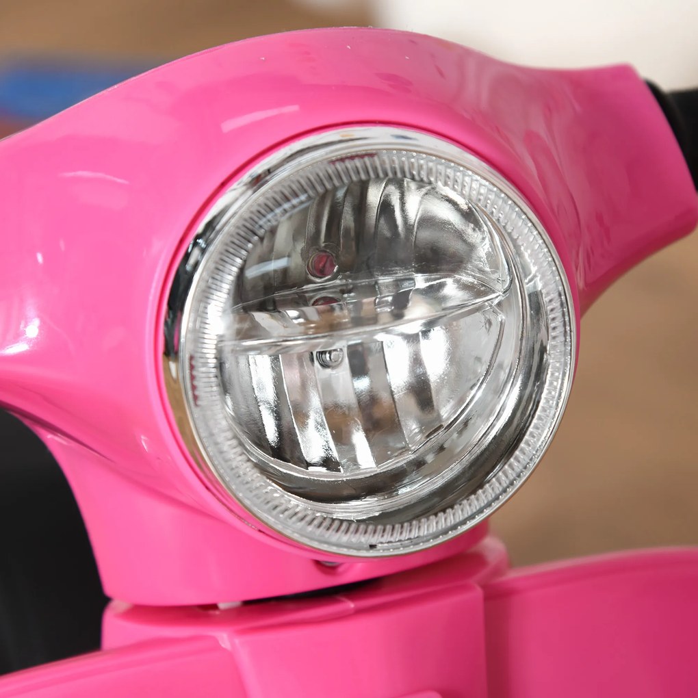 HOMCOM Elektrická Vespa Motorka pro Děti 18-36 Měsíců, 6V Baterie, S Hlavním Světlem, Klaksonem a 4 Koly, Dětská Motorka s Licencí 66.5x38x52 cm Růžo…