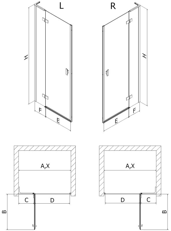 Mexen Mist-H L, 1-křídlé sprchové dveře levé 110 cm, čiré sklo, měděný matný profil, 8A5L-110-000-65-00-L