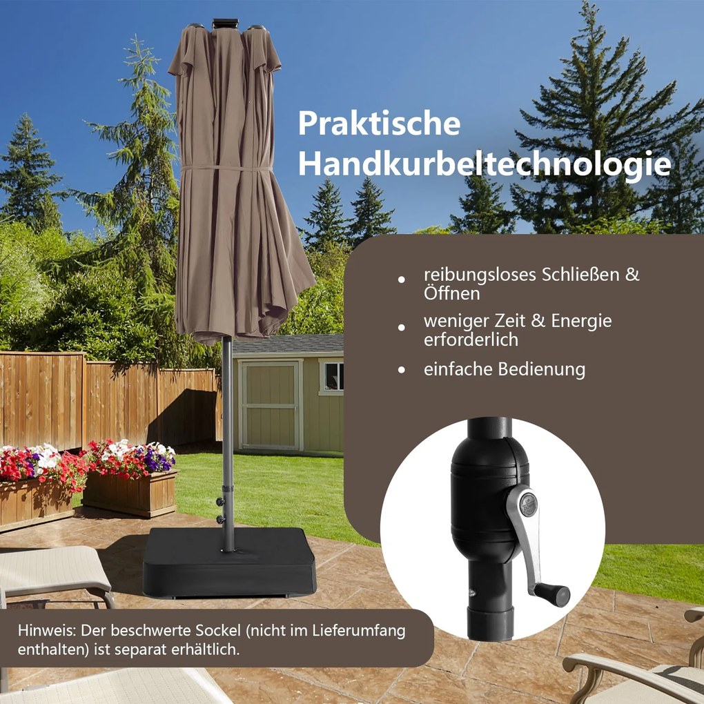 Costway 470 cm Velký dvojitý deštník na terasu s 48 solárními LED světly