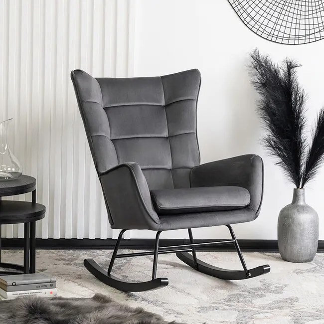 Designové houpací křeslo Bergen šedá velur