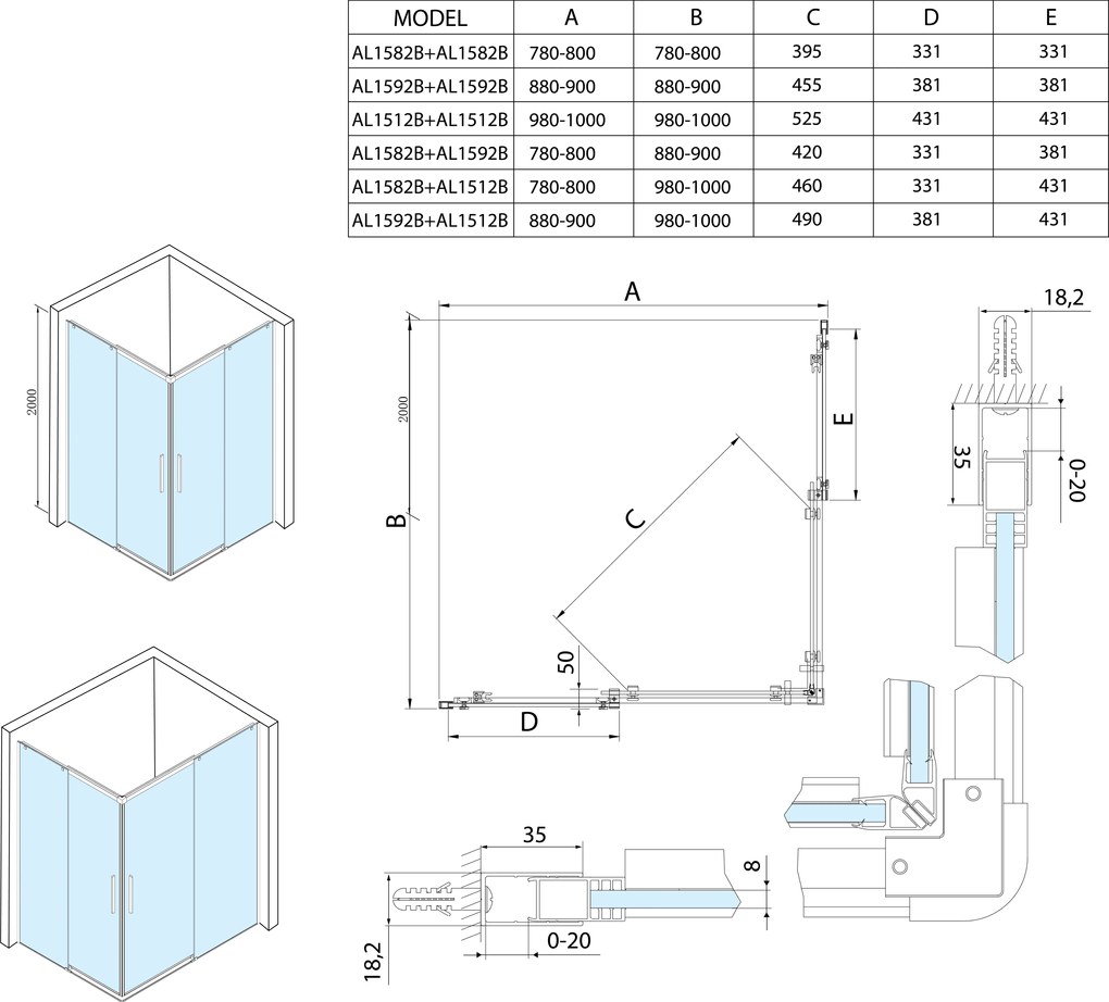 Polysan ALTIS LINE BLACK 80 x 80 cm AL1582BAL1582B sprchový kout